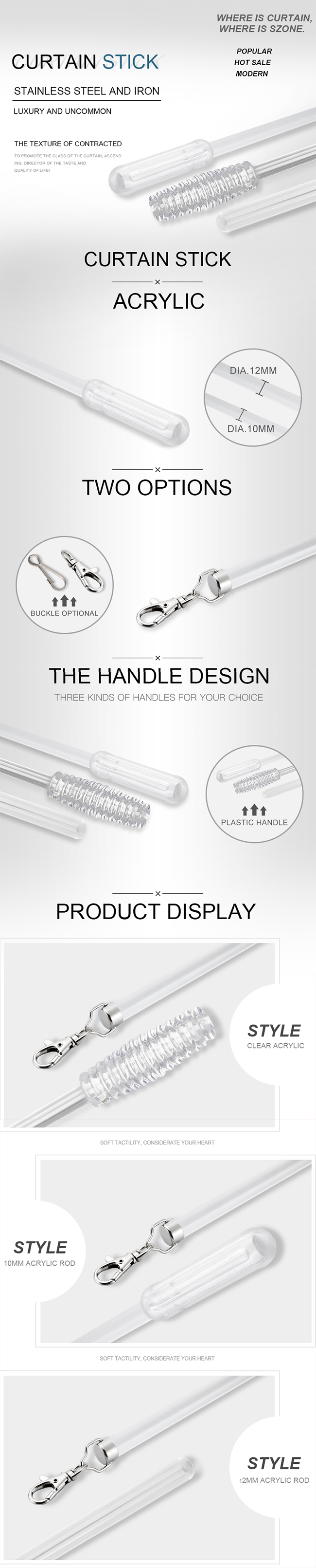 Environment Friendly 12mm Acrylic Drapery Pull Wand For Hotel